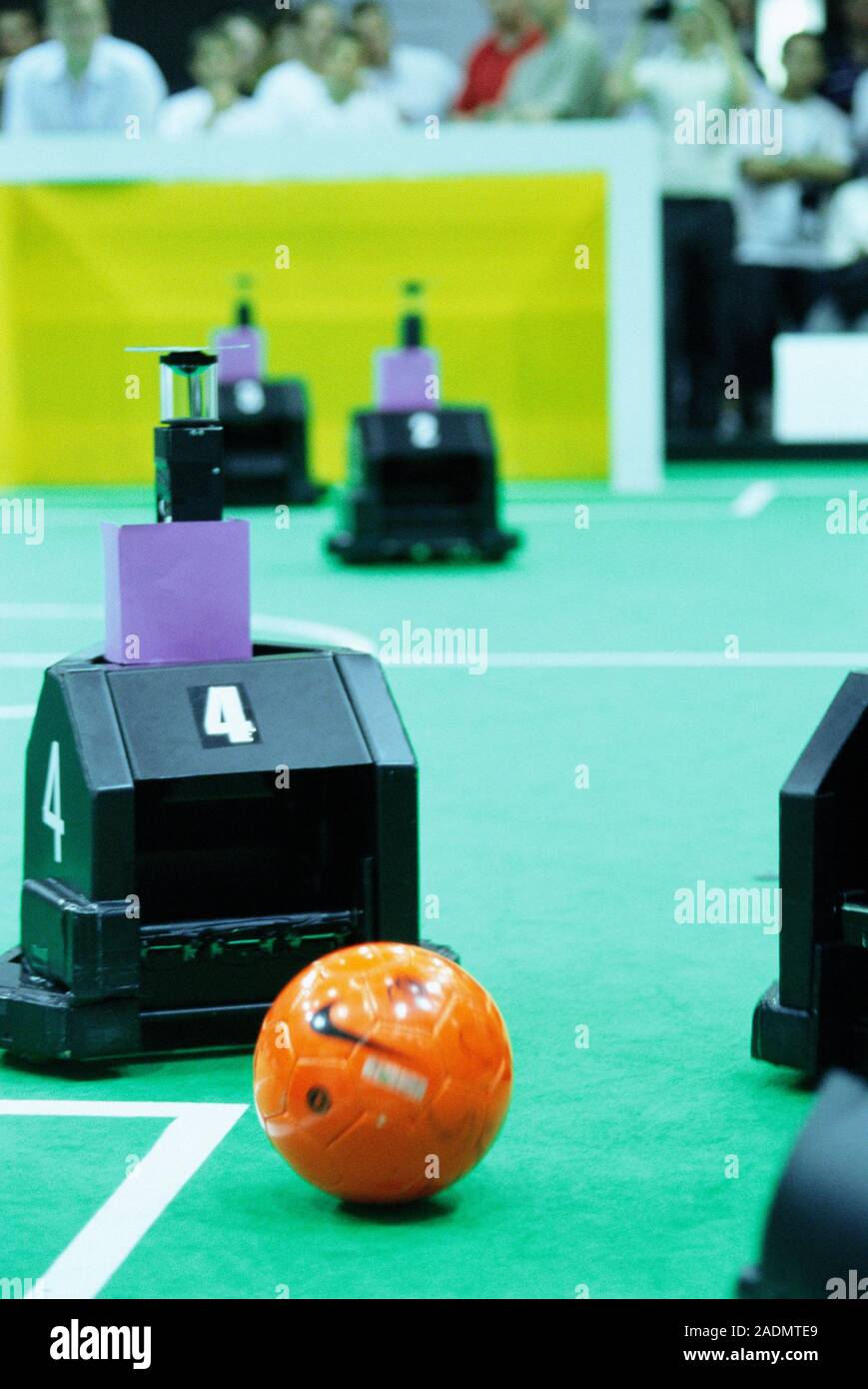 Robocup 2003. Robots playing a football match at the Robocup 2003 ...