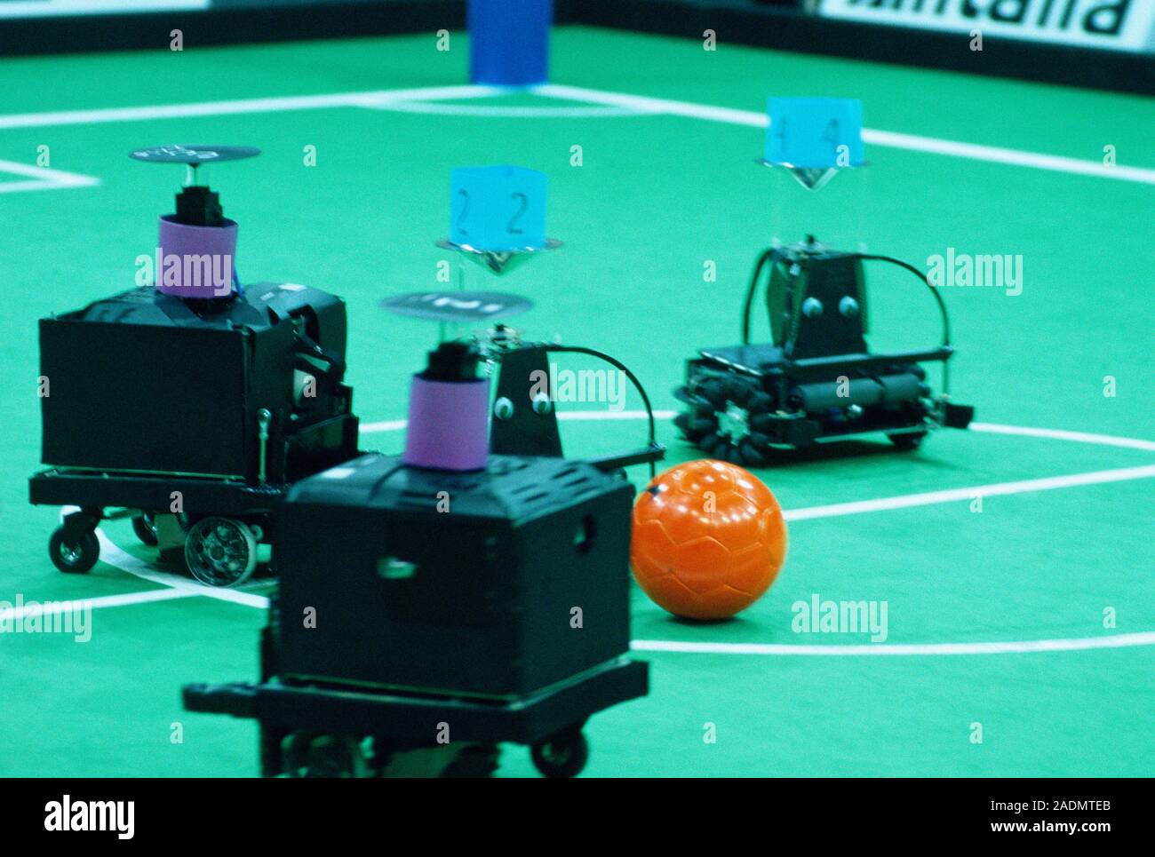 Robocup 2003. Robots playing a football match at the Robocup 2003 ...