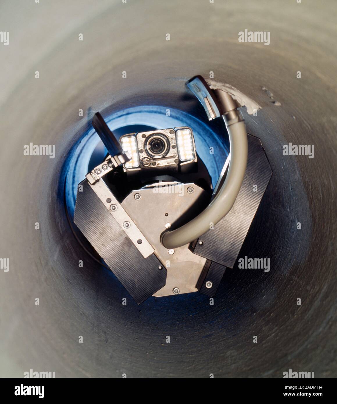 Sewer inspection robot in position in a sewer. The Ka-Te system of ...