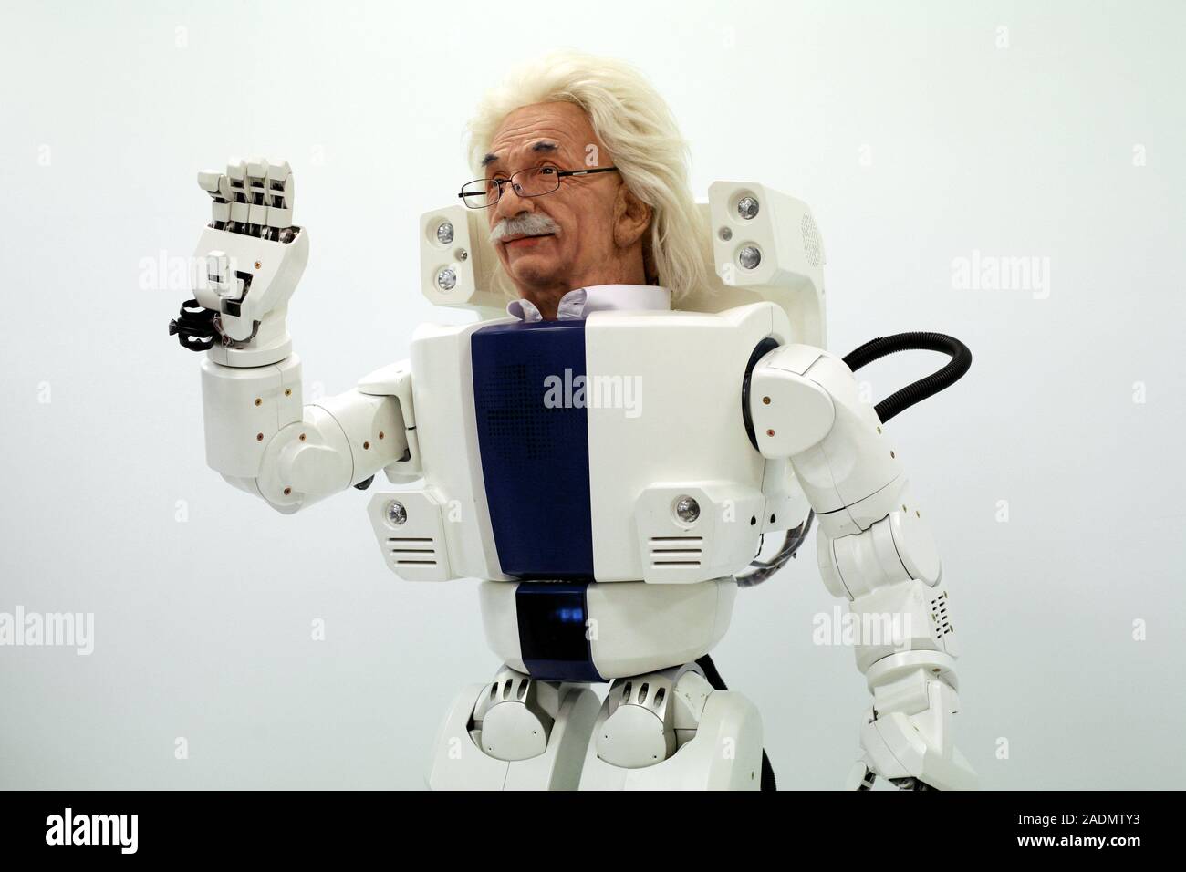 Robot Albert Einstein waving.Robot featuring the body of a HUBO robot ...