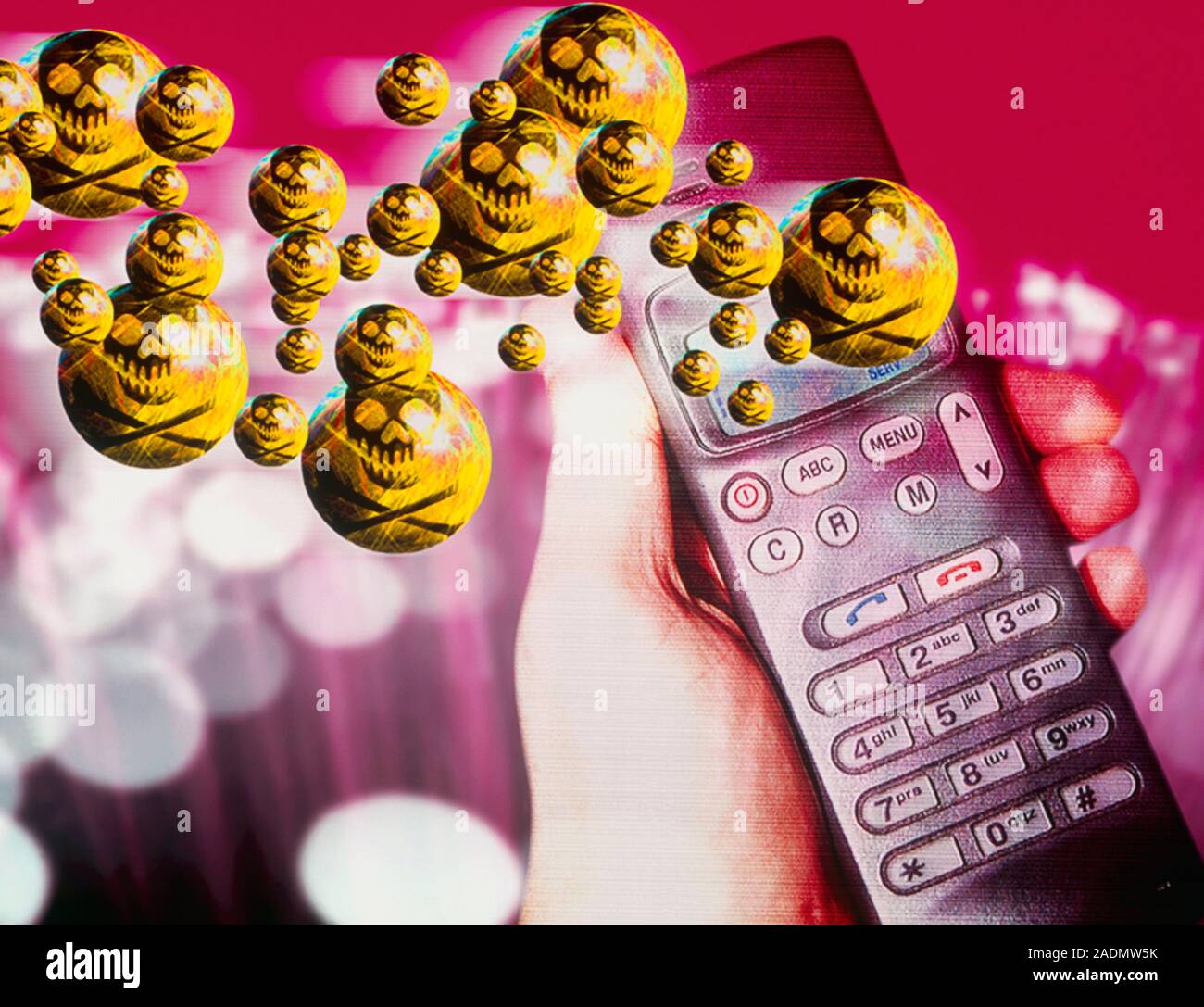Mobile telephone danger. Conceptual computer artwork of bubbles ...