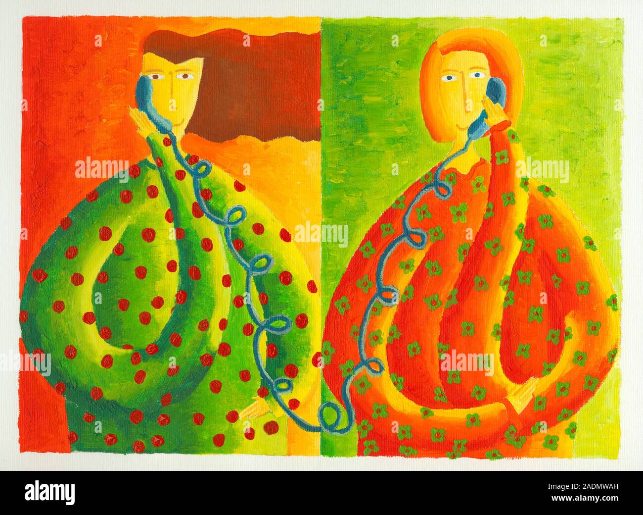 Telephone conversation. Computer artwork of two women talking to one ...