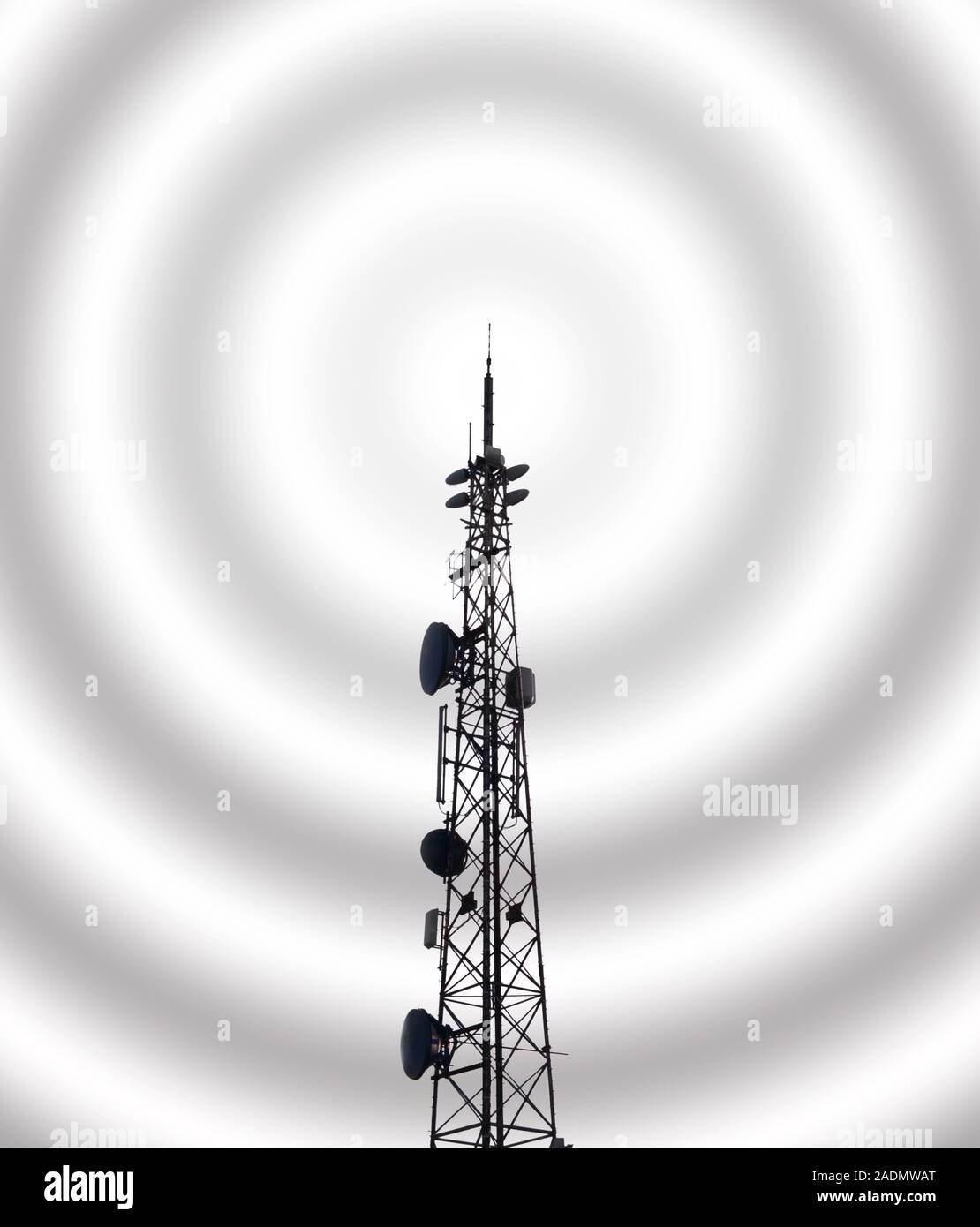 Communications aerial with superimposed waves, representing radio or ...