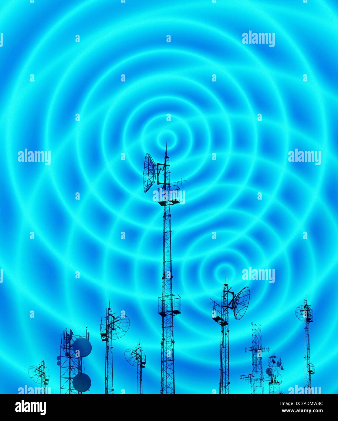 Radio masts, conceptual computer artwork. The concentric rings ...