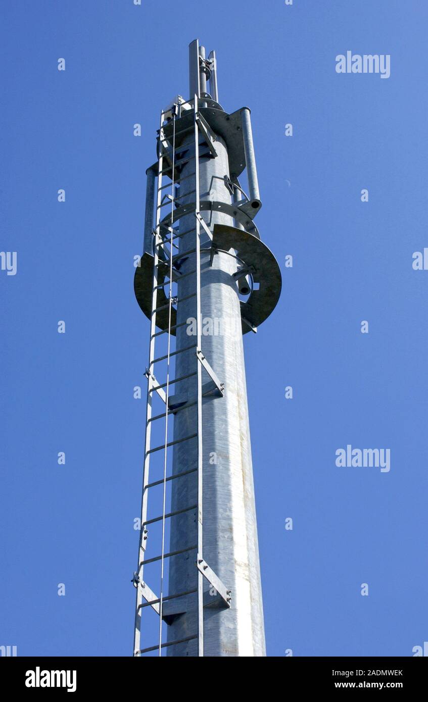 Mobile phone mast. Antennas mounted on top of a mast. These two panel ...
