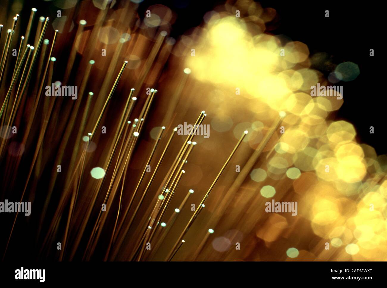 Optical fibres emitting light. These fibres are used for transmitting ...