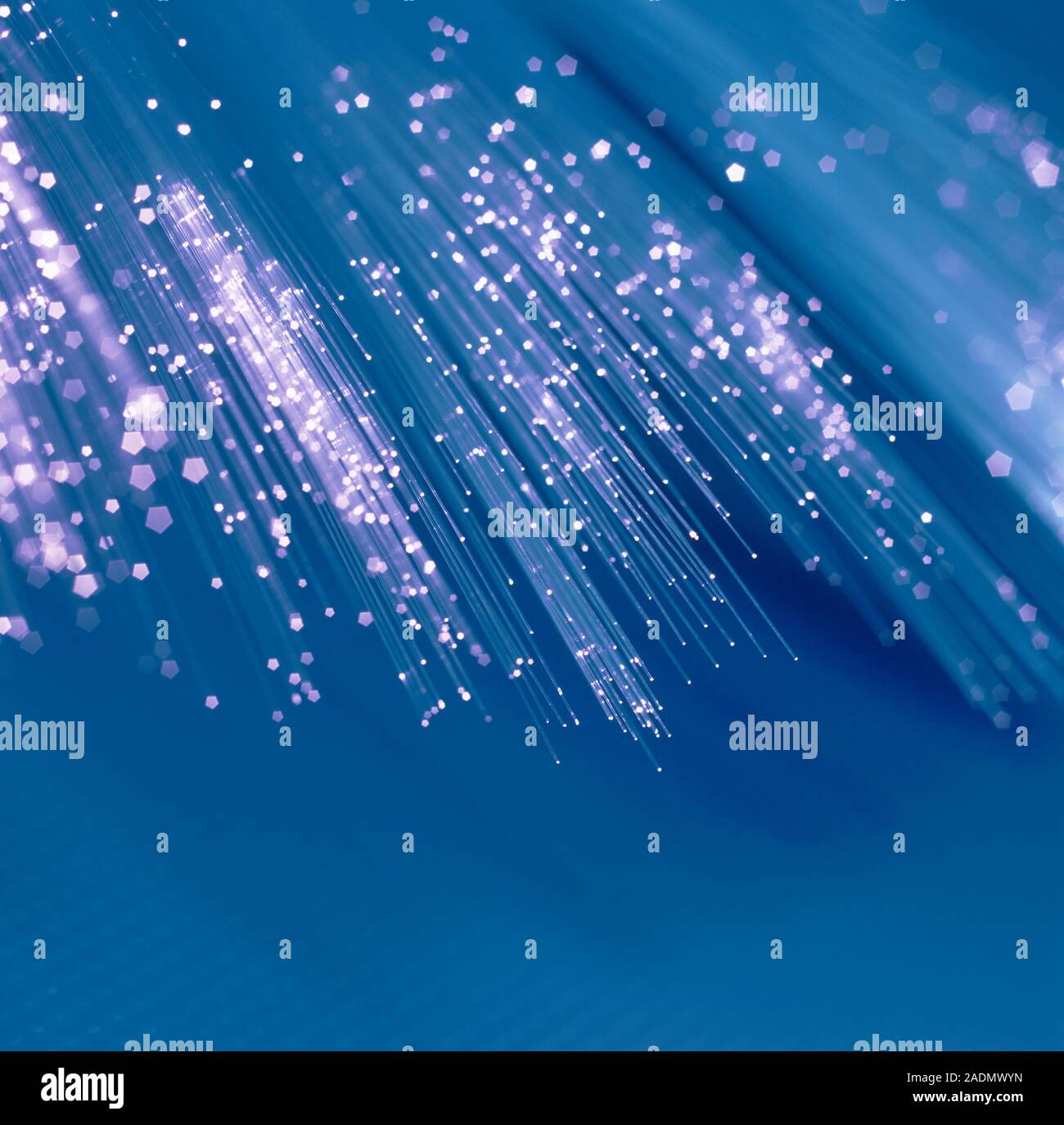 Optical fibres emitting light. These fibres are used for transmitting ...