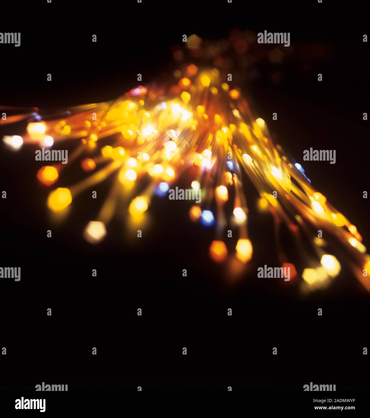 Optical fibres emitting light. These fibres are used for transmitting ...