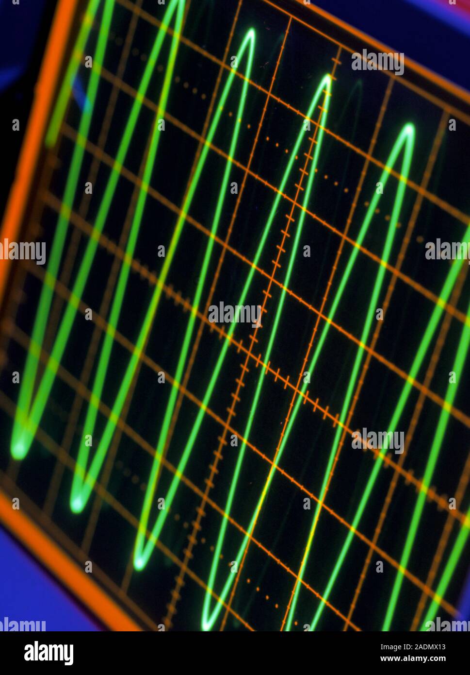 Oscilloscope trace. View of a cathode ray oscilloscope (CRO) displaying ...