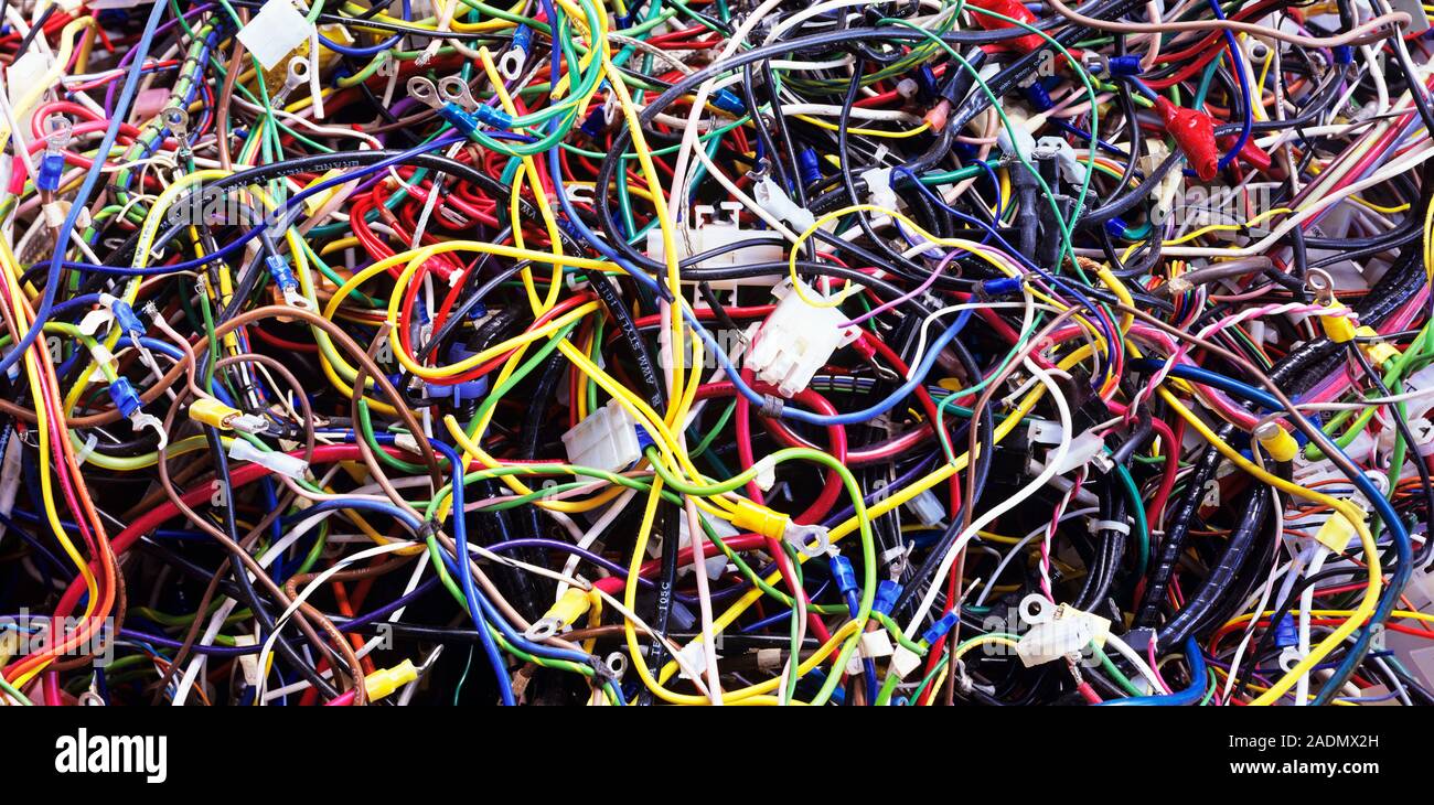 Computer wires. These wires have been bundled together for recycling ...