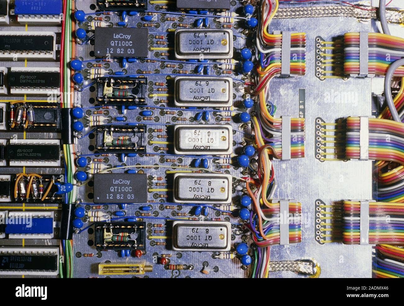 Close-up of part of a circuit board, showing integrated circuits and ...