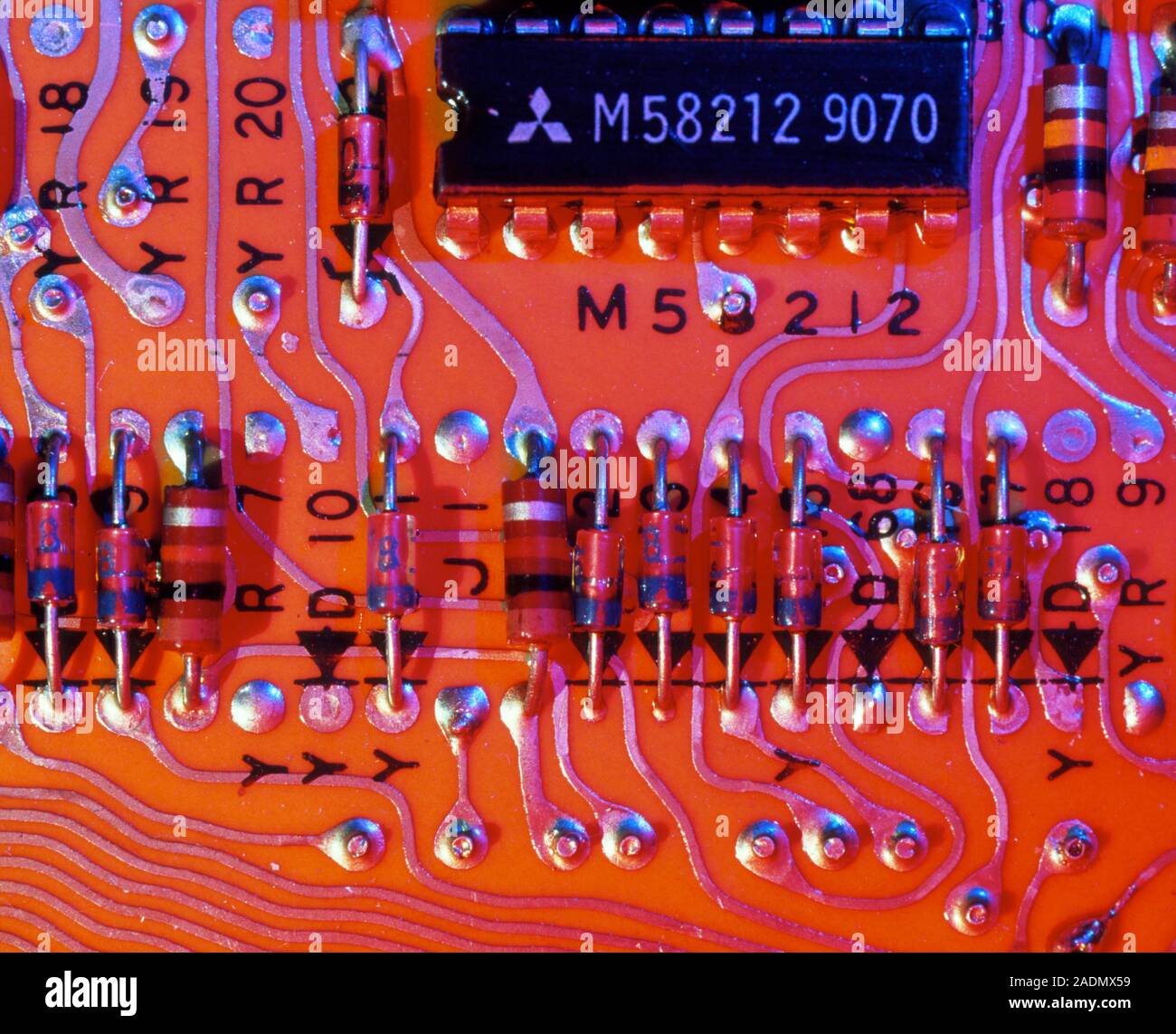 Printed circuit board. Close-up view of a printed circuit board. At the ...
