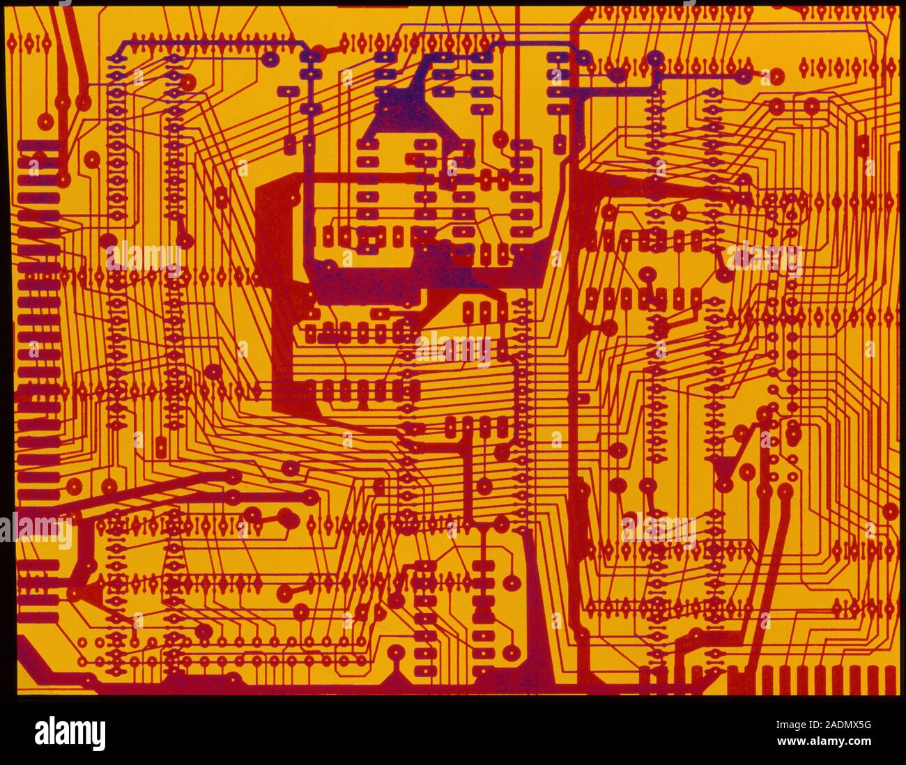 Circuit board wiring. View of the wiring tracks on a computer circuit ...