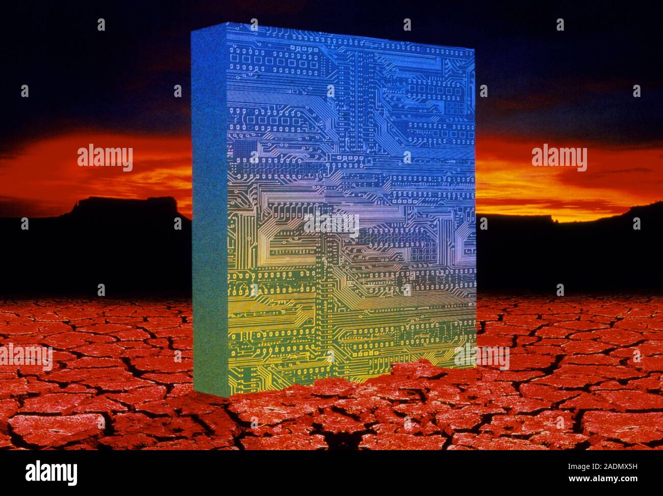 Circuit board monolith. Abstract illustration representing the Age of ...