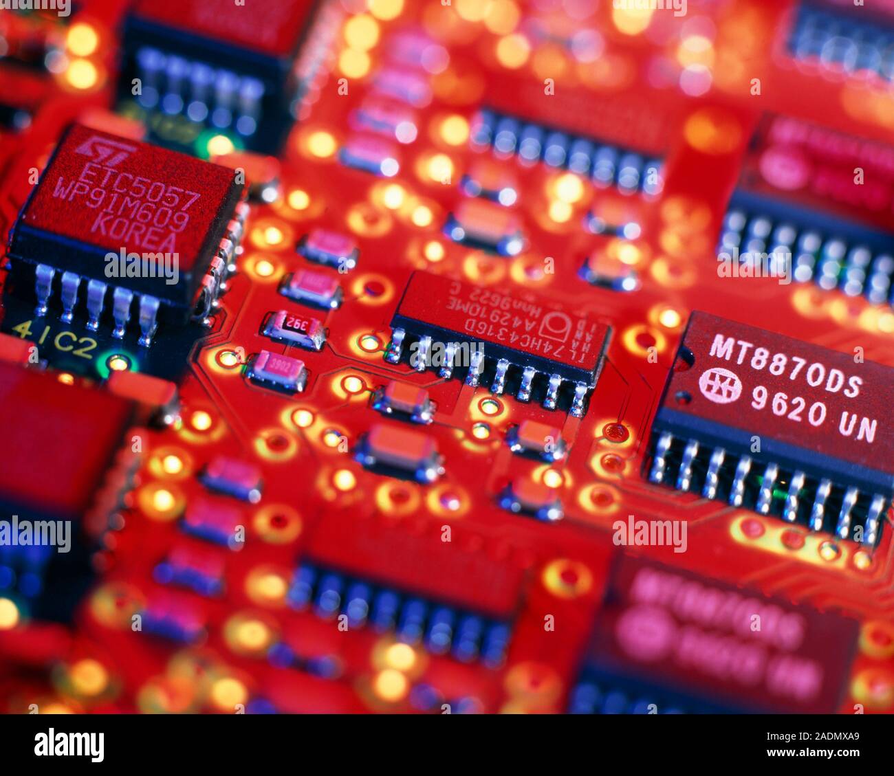 Circuit board. Close-up of a printed circuit board with electronic ...