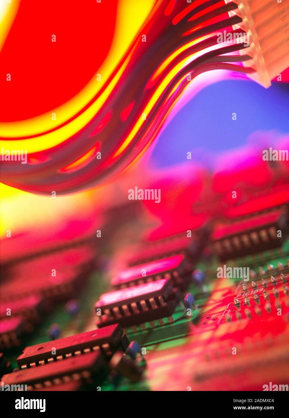 Circuit board. Printed circuit board with mounted microchips ...