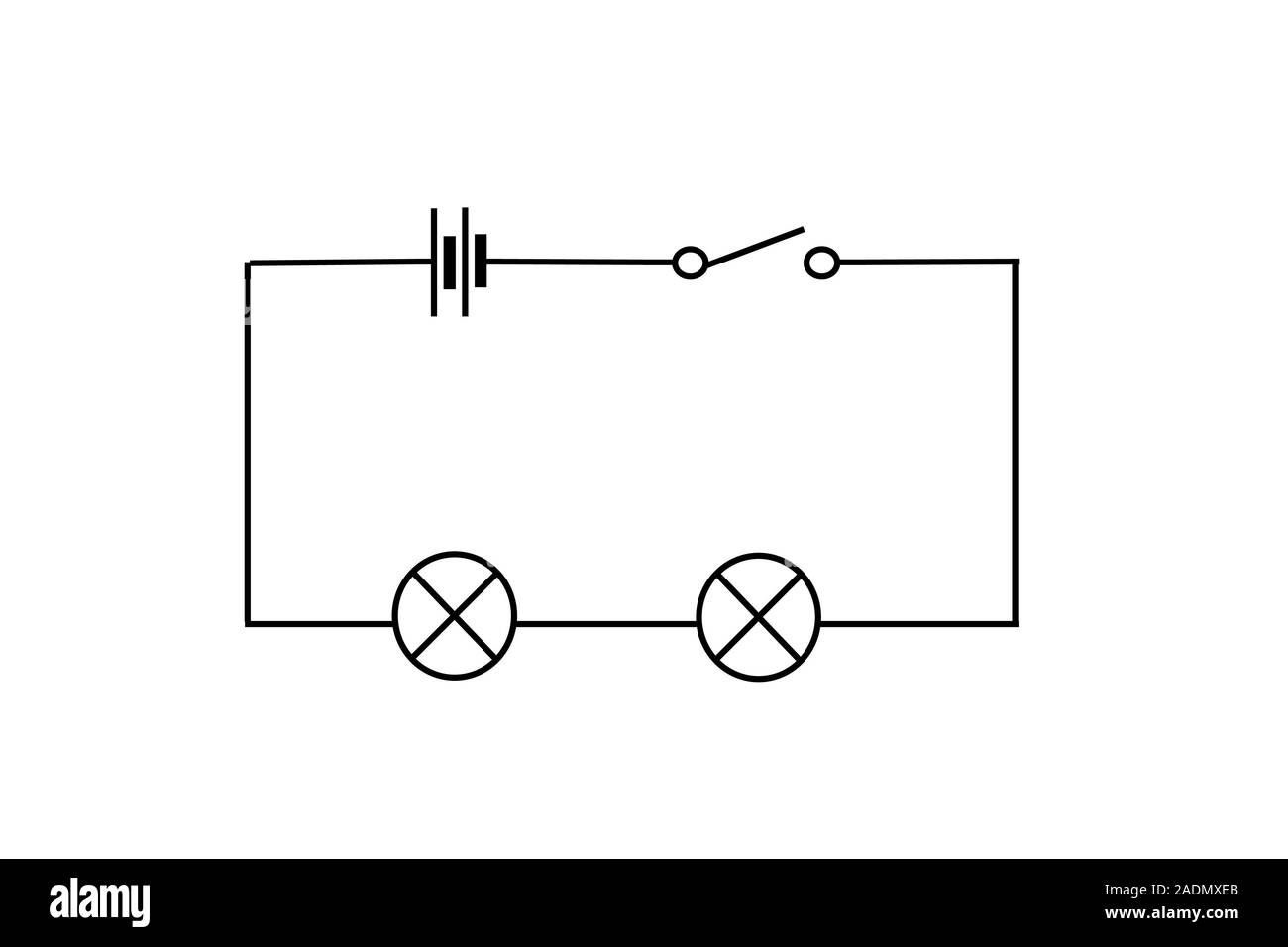 Lamps connected in series. Circuit diagram showing two lamps connected ...