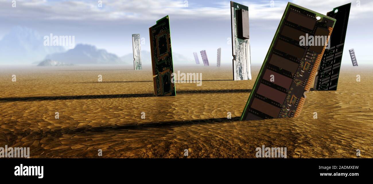 Computer circuit board graveyard. Conceptual computer image of outdated ...