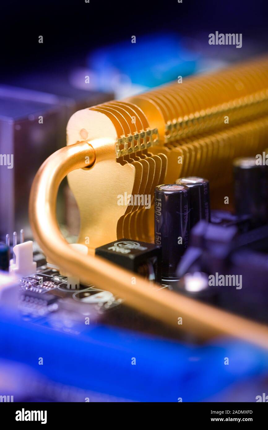 Heat sink. Detail of a heat sink on a computer motherboard. This is a ...