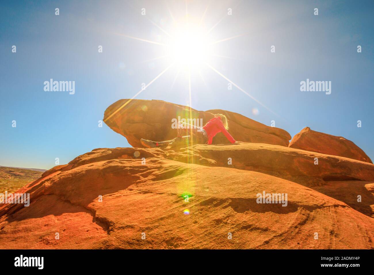 Tourist woman relaxing after trekking atop of Kalaranga Lookout with ...