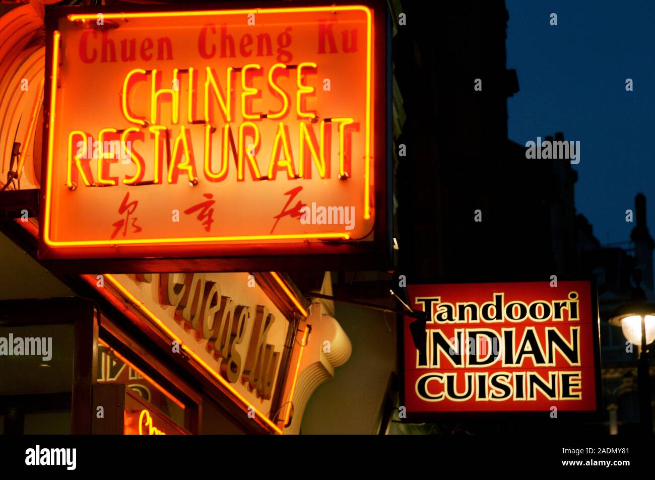 Neon restaurant signs. Chinese and Indian restaurant signs Stock Photo ...