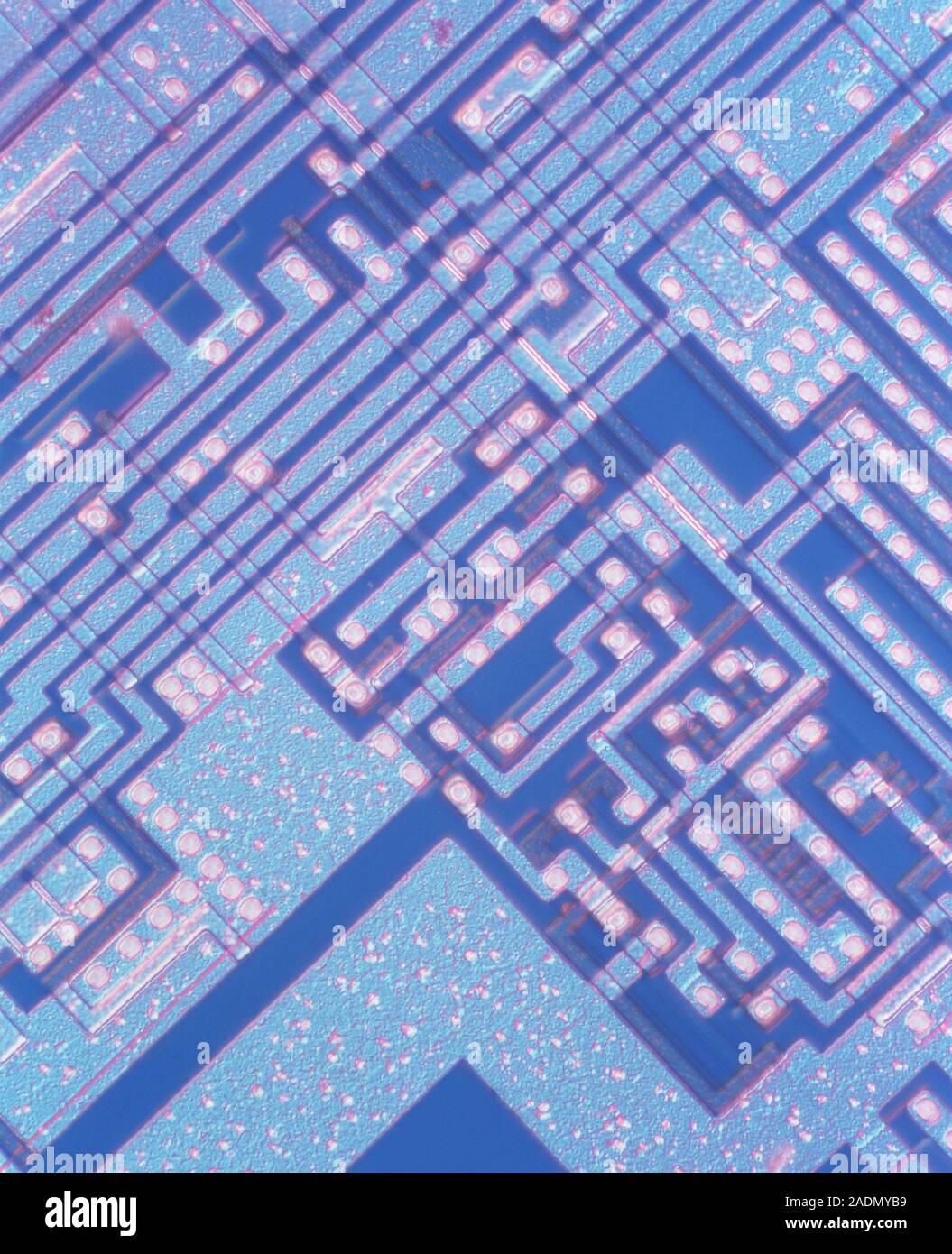 Light micrograph of the surface of an integrated circuit (chip ...