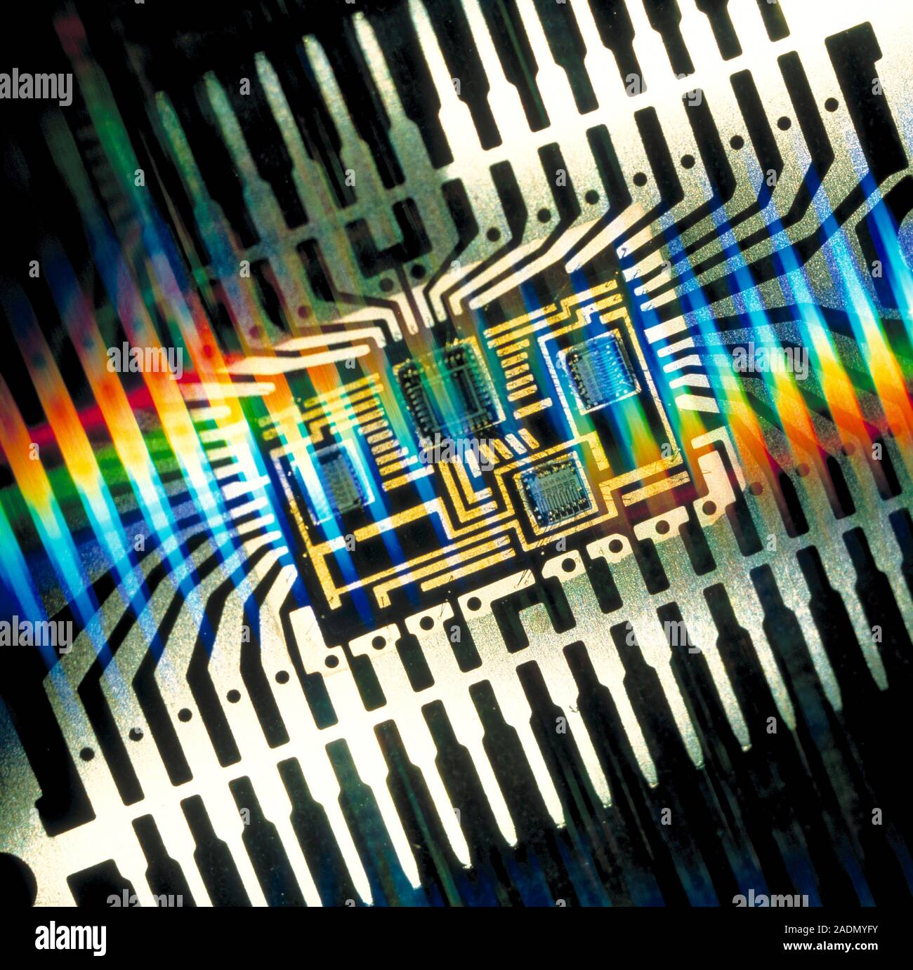 Hybrid chip package. Macrophotograph of a hybrid integrated circuit (IC ...