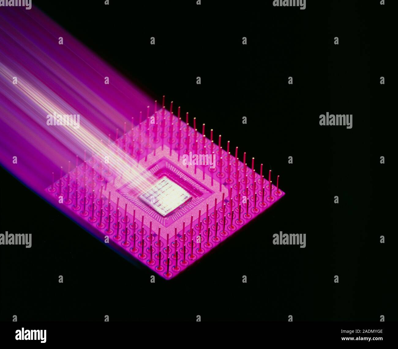 Microprocessor. A special effect photograph of the underside of a ...