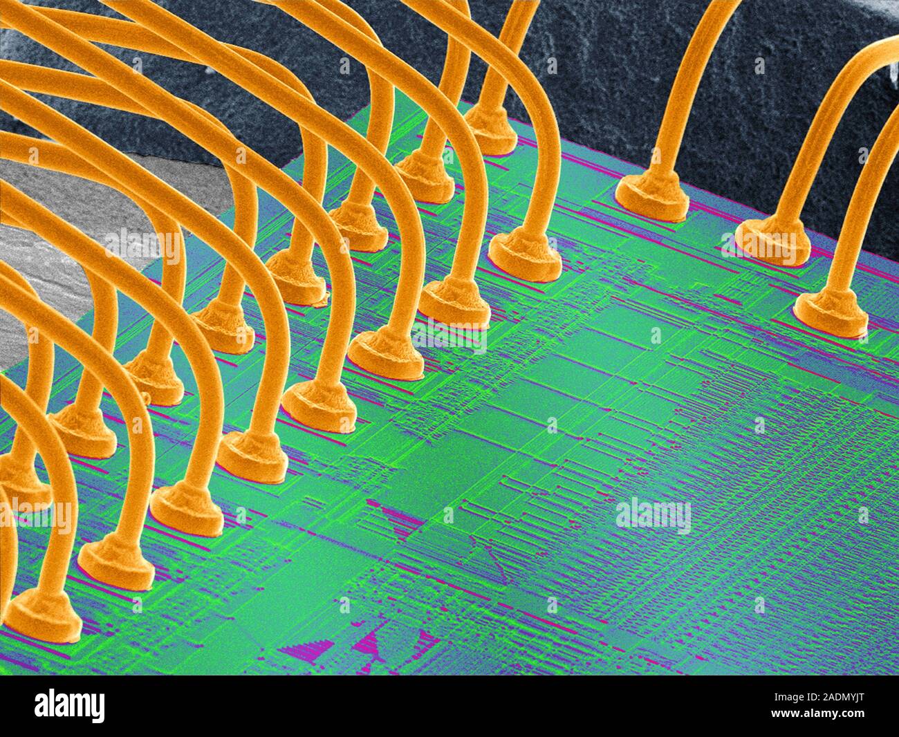 Computer Chip Coloured Scanning Electron Micrograph Sem Of