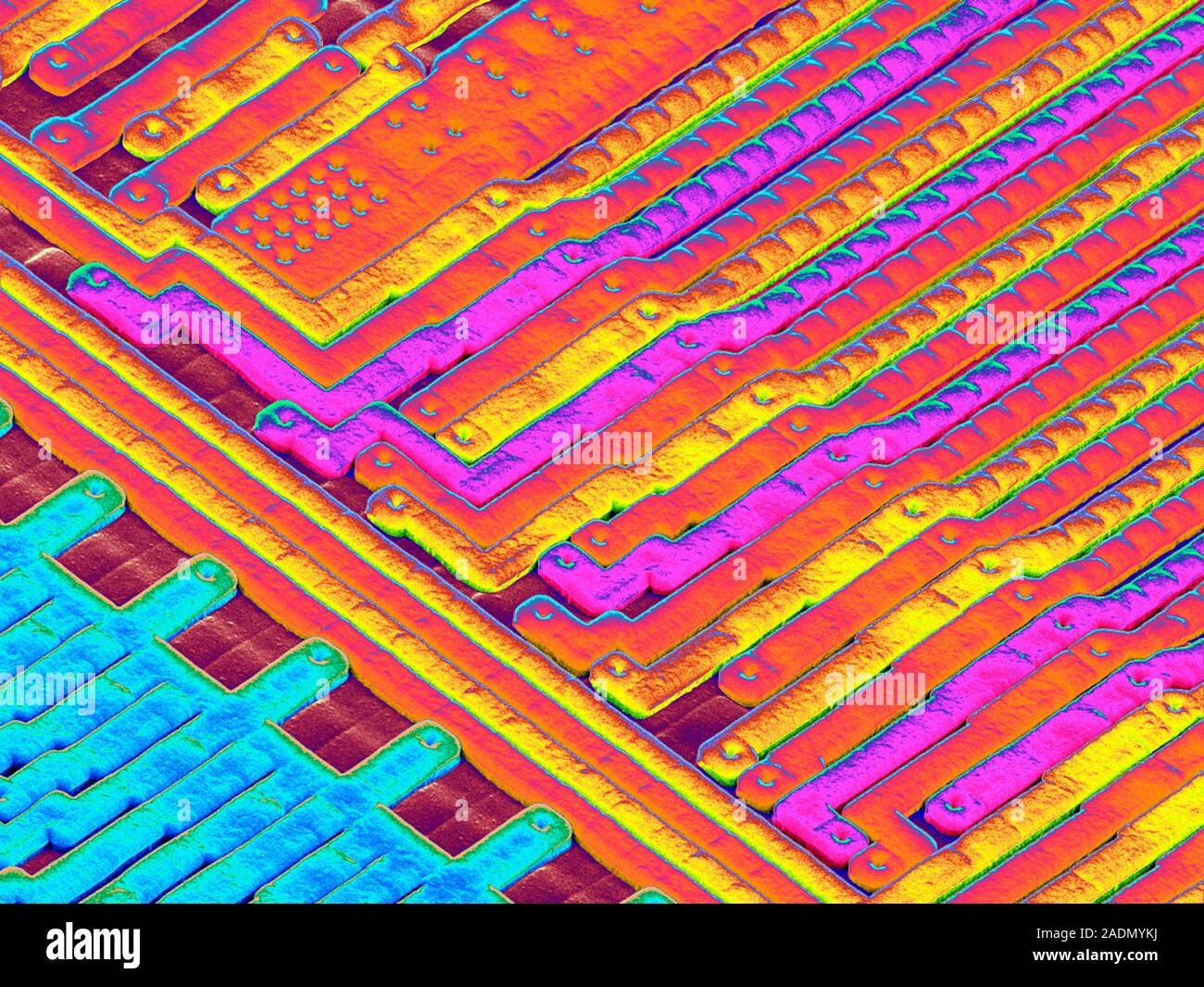Microchip Surface Coloured Scanning Electron Micrograph Sem Of A Few