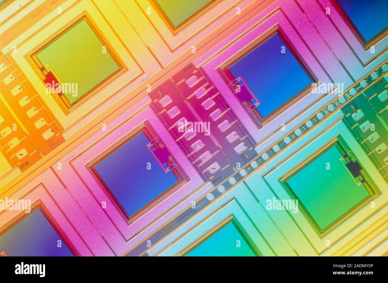 Micromechanic accelerometer. Light micrograph of micromechanical ...