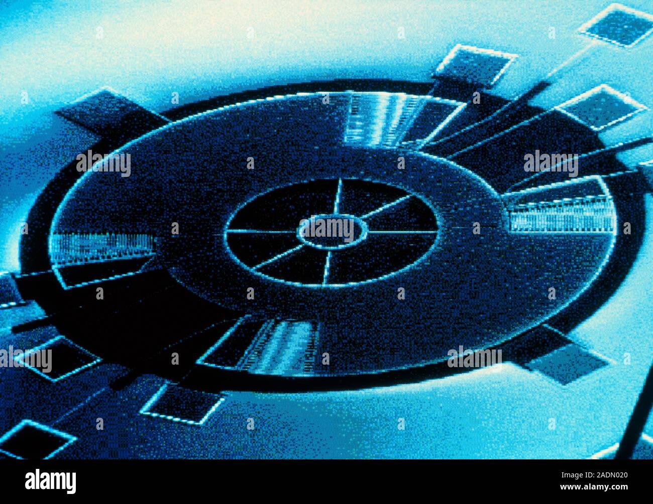Microgyrometer. Coloured scanning electron micrograph (SEM) of a ...