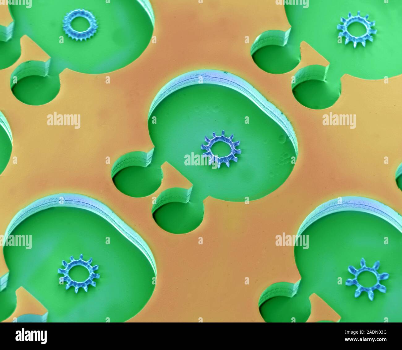 Micro-engine. Coloured scanning electron micro- graph (SEM) of ...