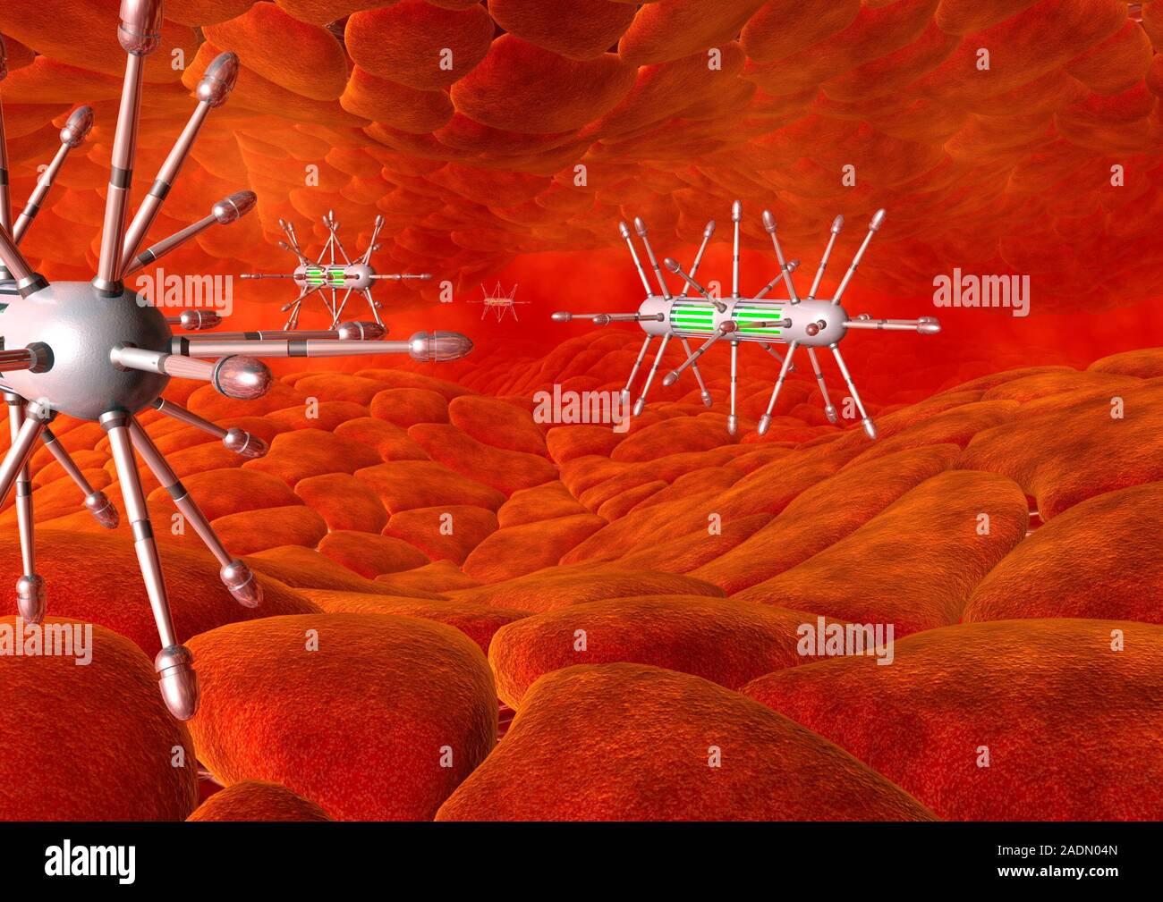 Medical nanorobots. Computer artwork of nanorobots inside the human ...