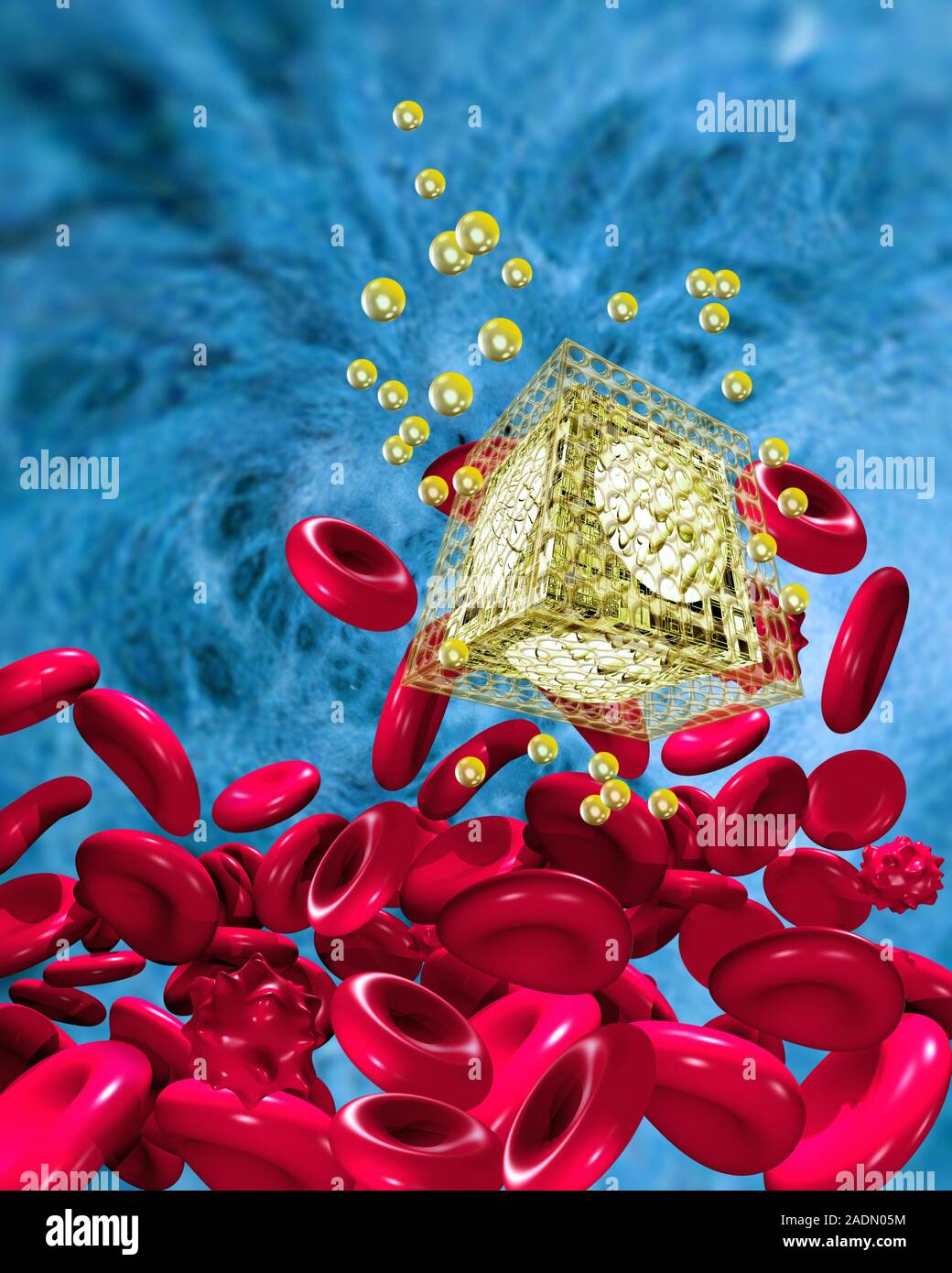 Nanorobot. Computer artwork of a nanorobot in the bloodstream with red ...