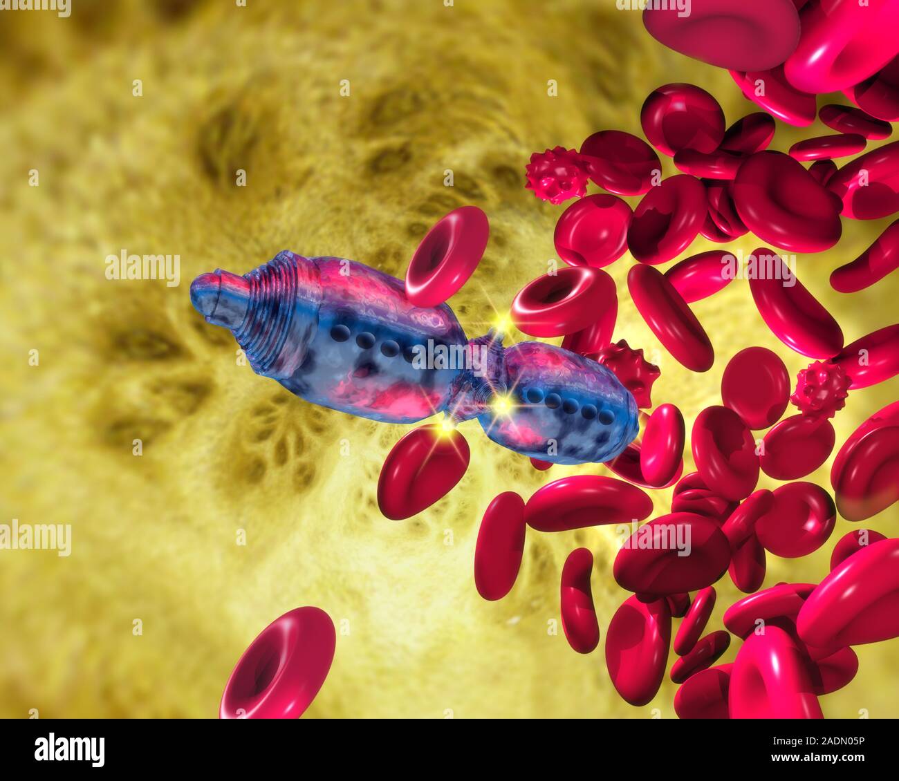 Nanorobot. Computer artwork of a nanorobot in the bloodstream with red ...