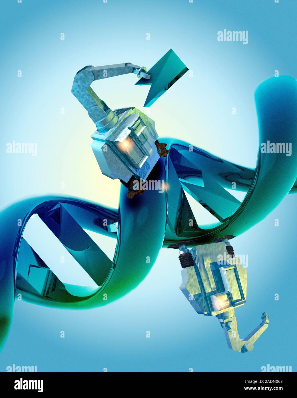 DNA repair using nanobots. Computer artwork depicting the possibility ...