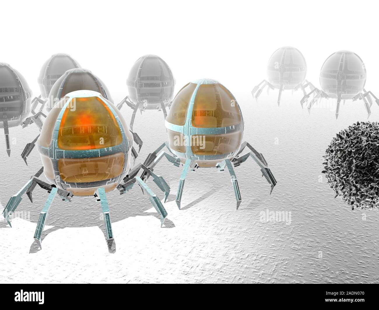 Nanorobots, computer artwork. Nanotechnology is an area of science ...