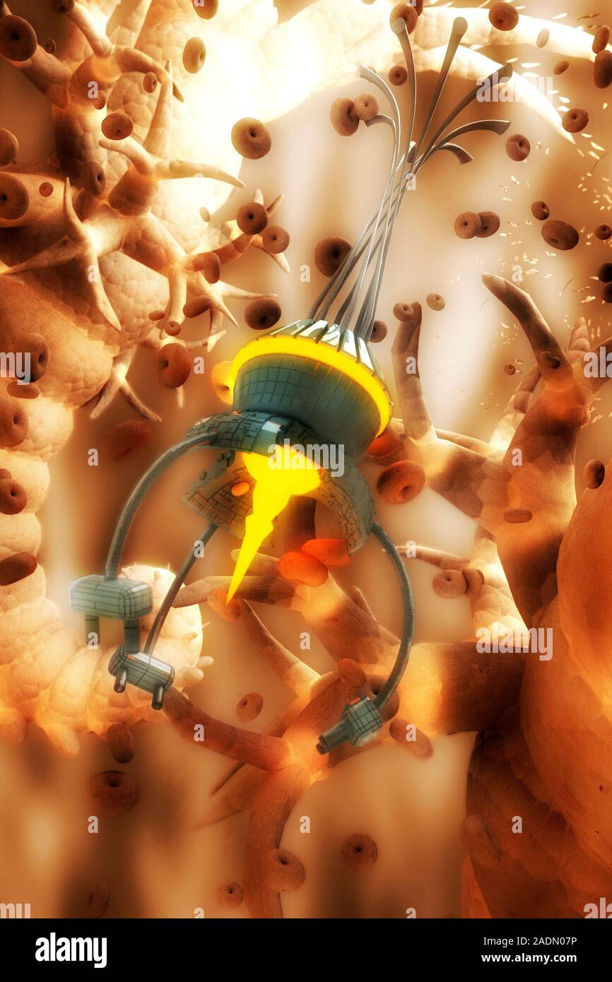 Medical nantechnology. Computer artwork of a nanoprobe in a human body ...