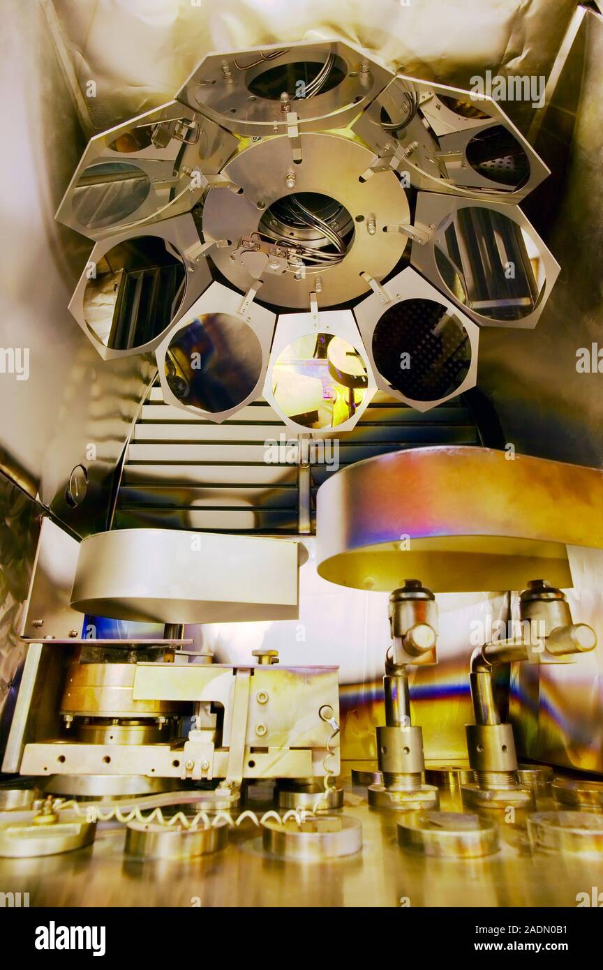 MEMS production. Inside of a metal evaporation machine that is being ...