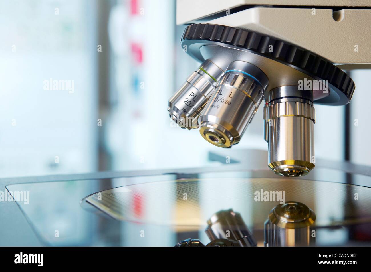 MEMS production. Microscope being used to carry out quality control ...