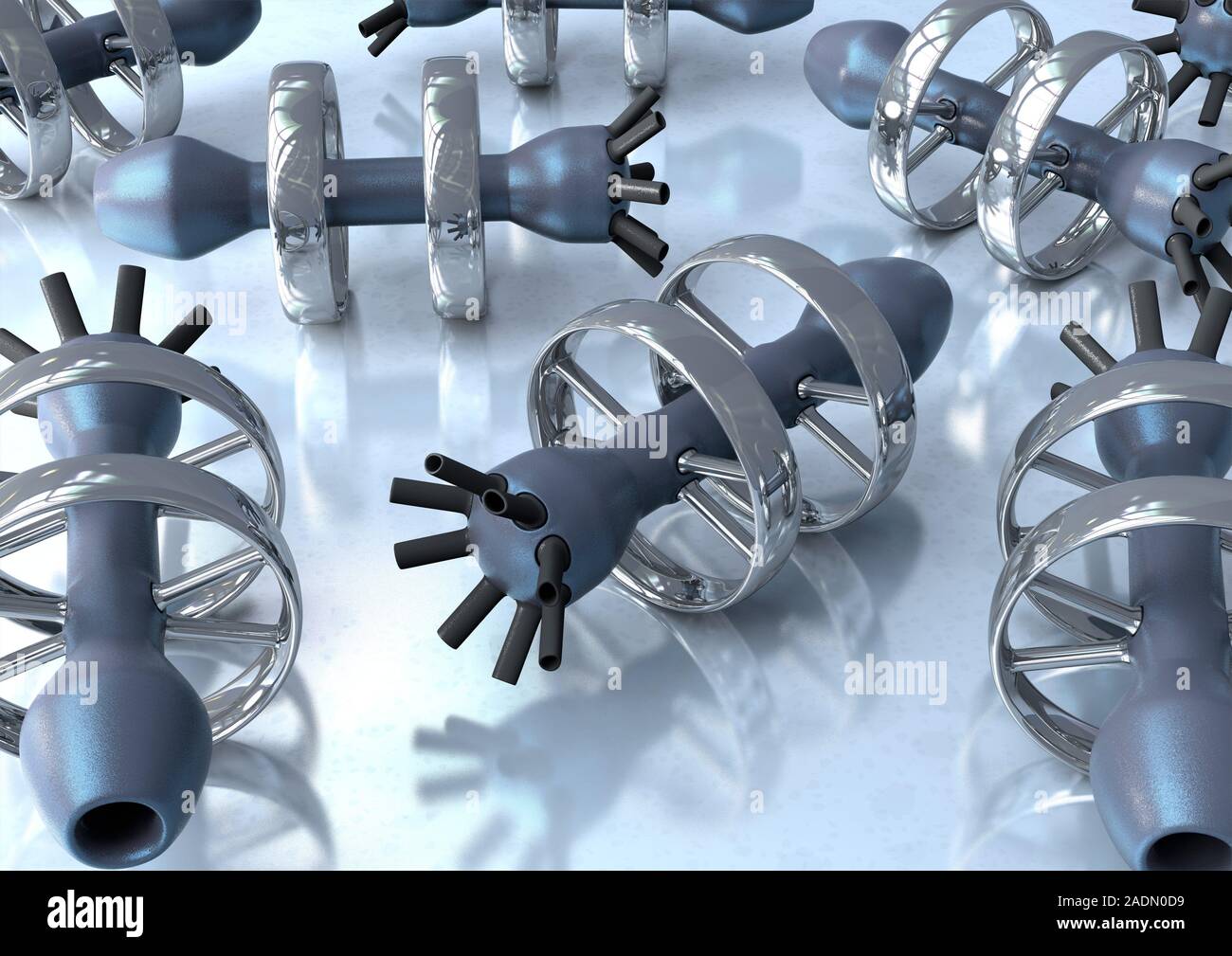 Nanorobots, computer artwork. Nanotechnology is an area of science ...