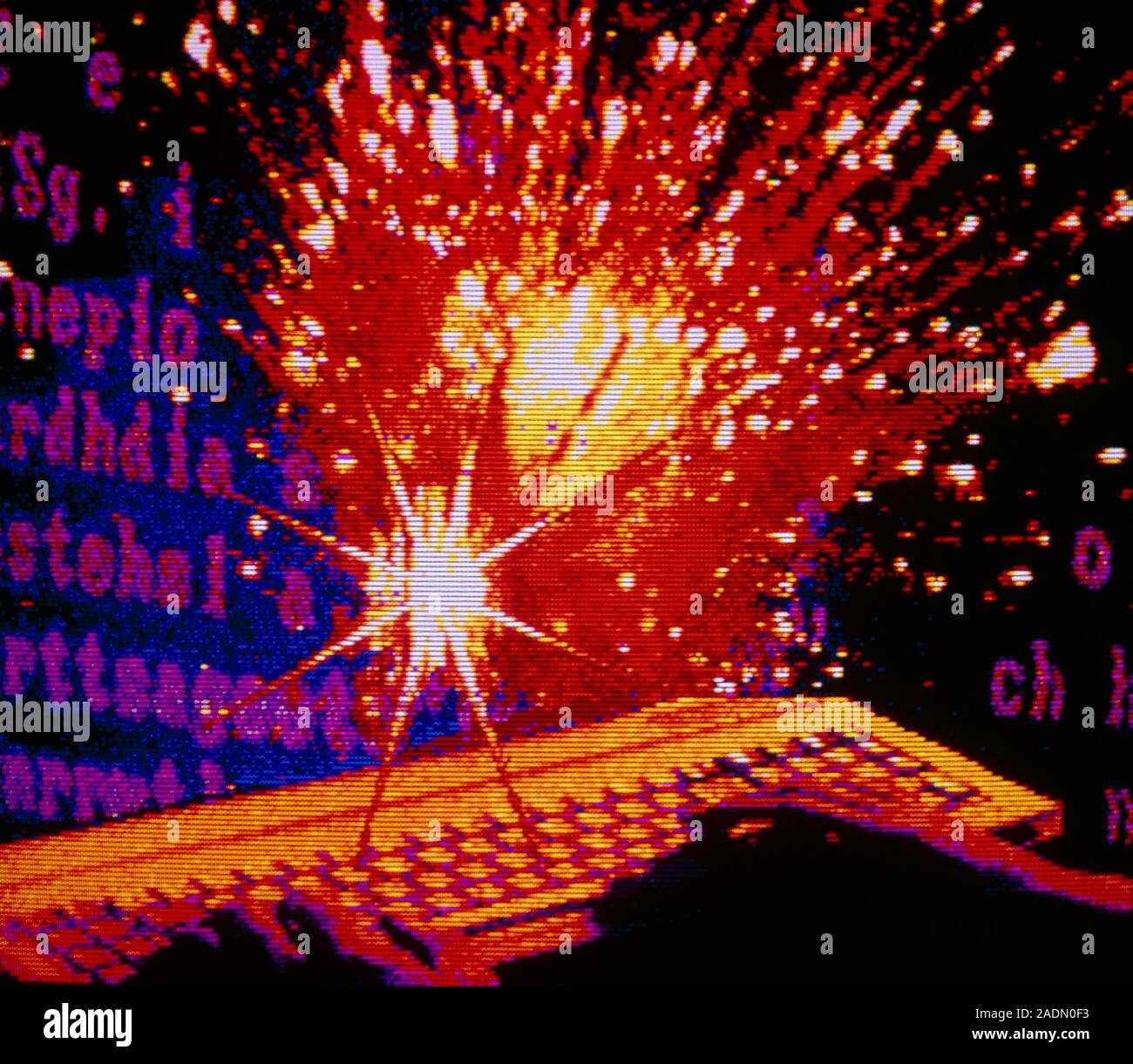 Computer viruses & data security: computer graphics artwork featuring a ...