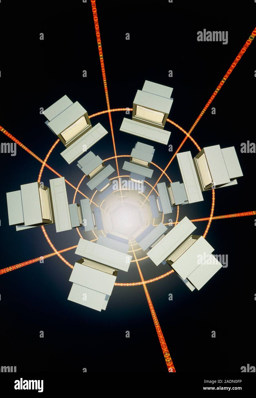 Network of computers. Abstract computer artwork showing many computers ...