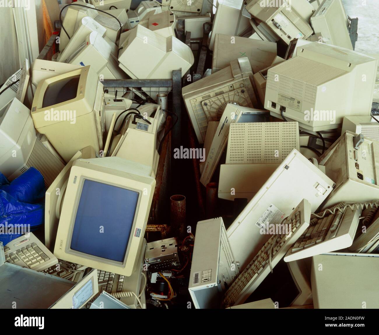 Computer junk. Piles of discarded, redundant computer hardware. This ...
