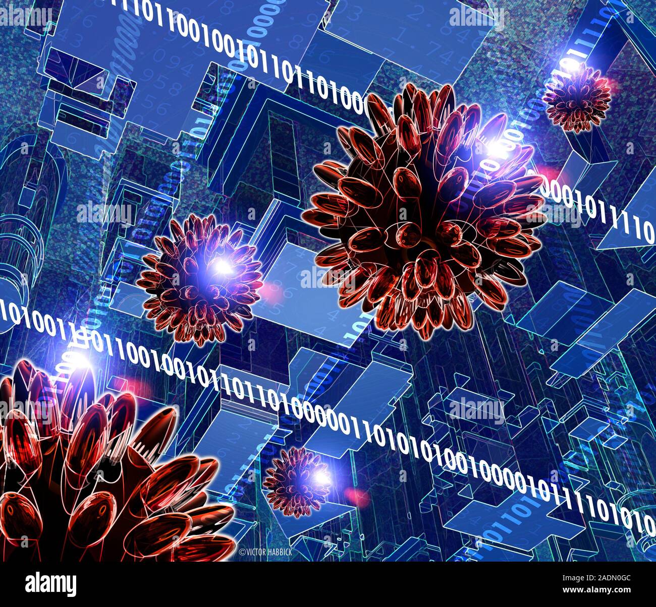 Computer viruses. Conceptual computer artwork of organic virus ...