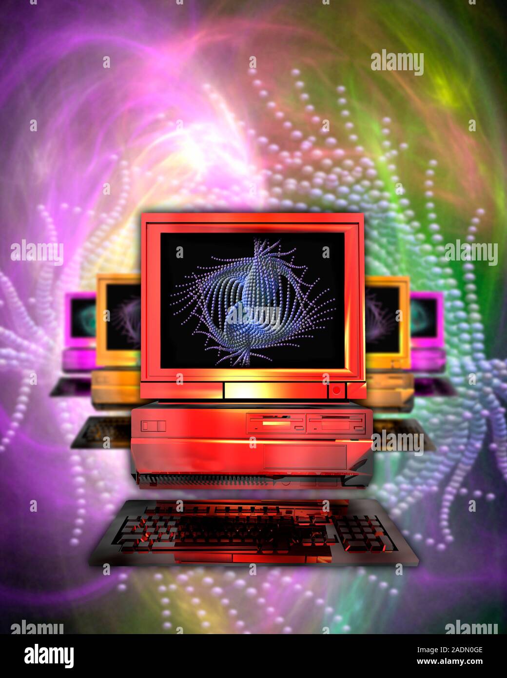 Computer viruses. Conceptual computer artwork of a computer virus, seen ...