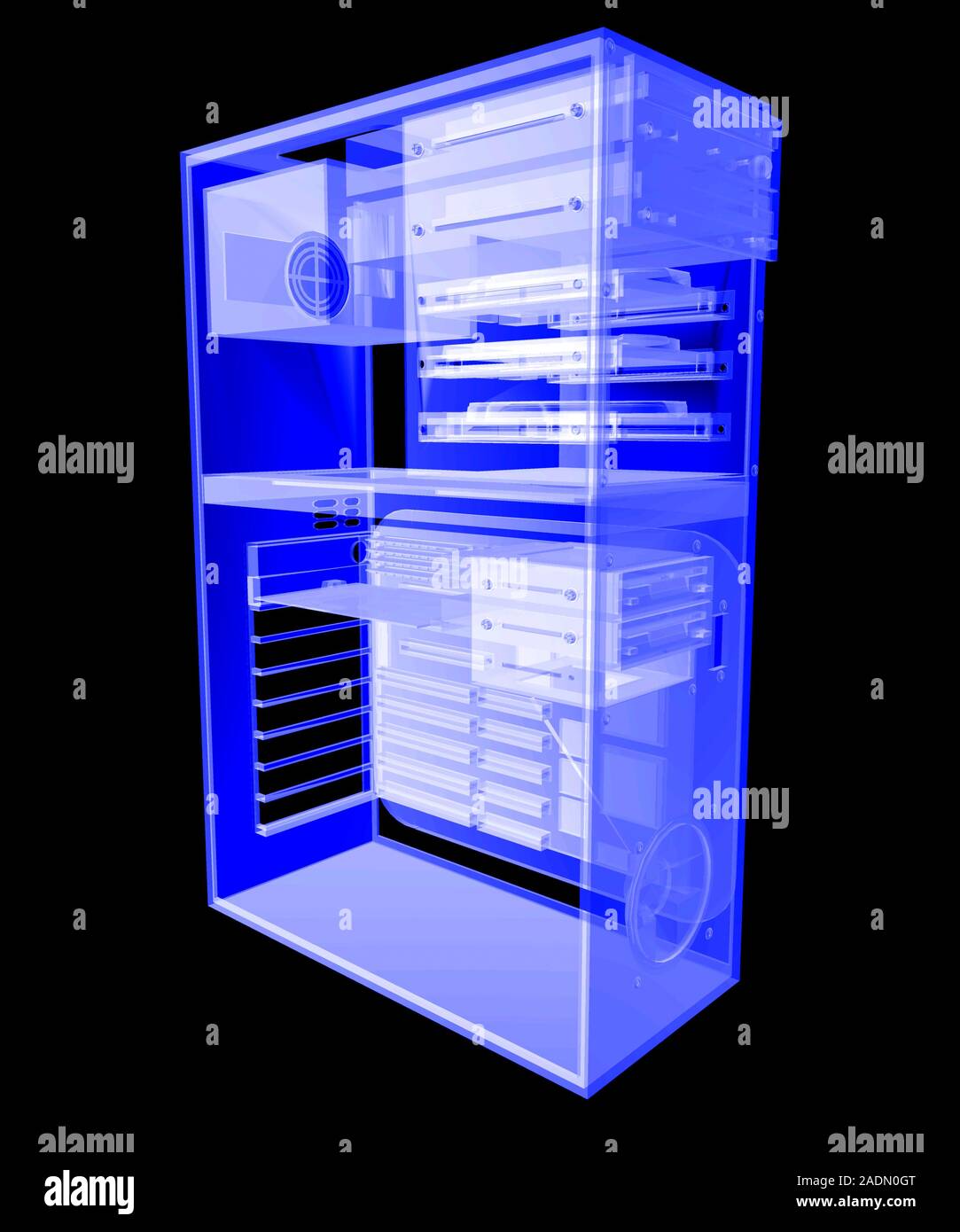 Personal computer. Simulated x-ray view of a personal computer tower ...