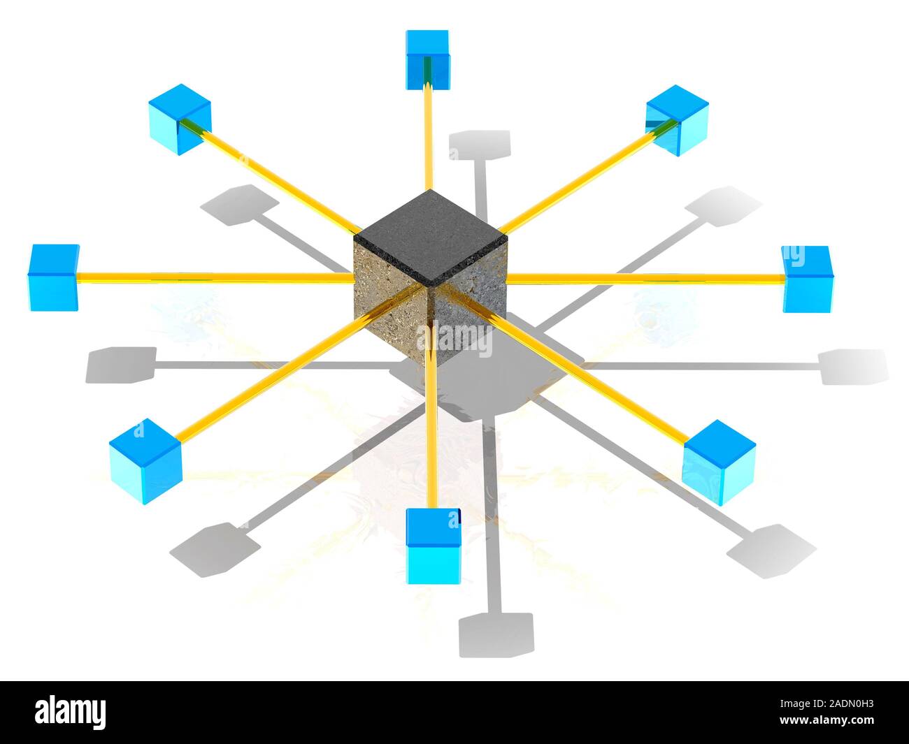 Network. Conceptual computer artwork showing a network, with the cubes ...