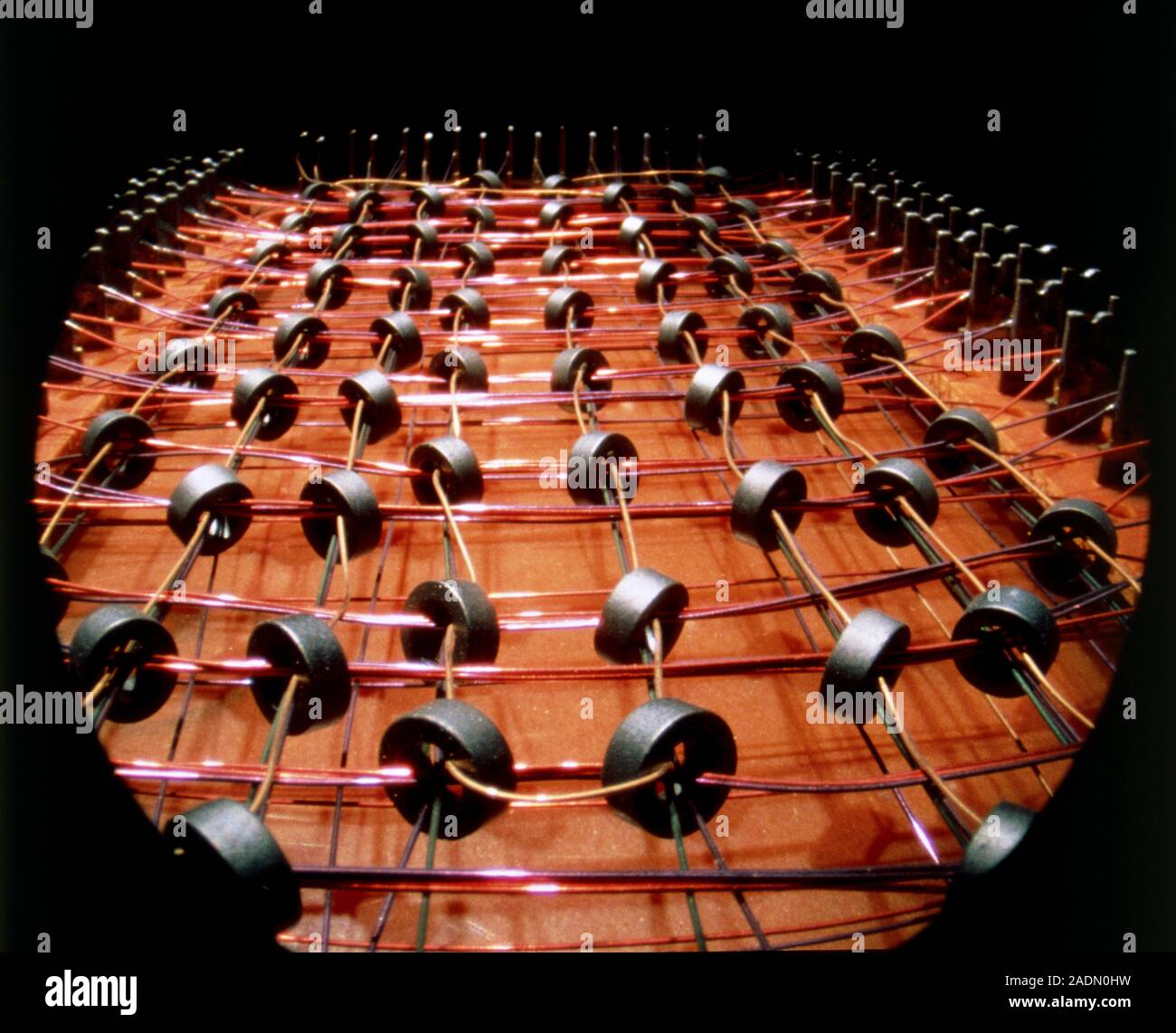 Endoscope view of the magnetic core memory array of an old-fashioned ...